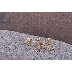 14K Solid Yellow Gold Womens Round Cubic Zirconia Cz Small Peace Sign Hipster Stud Earrings Perfect for Ladies - 0.27in