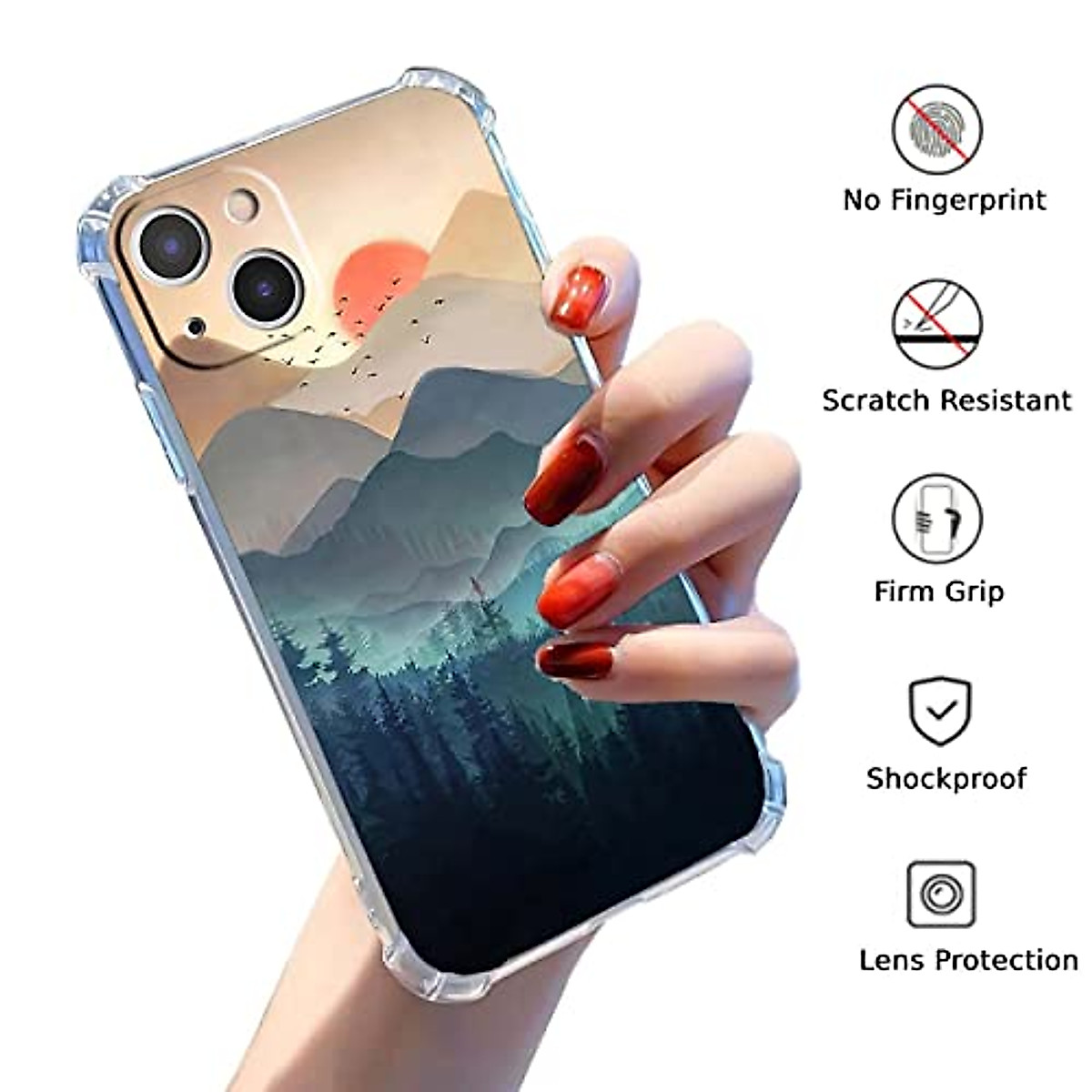 Vesidurt Mountain Sunset for iPhone 13 Mini Case,Nature Wilderness Landscape Pattern Case for Men Women,Trendy Soft TPU Protective Case for iPhone 13 Mini