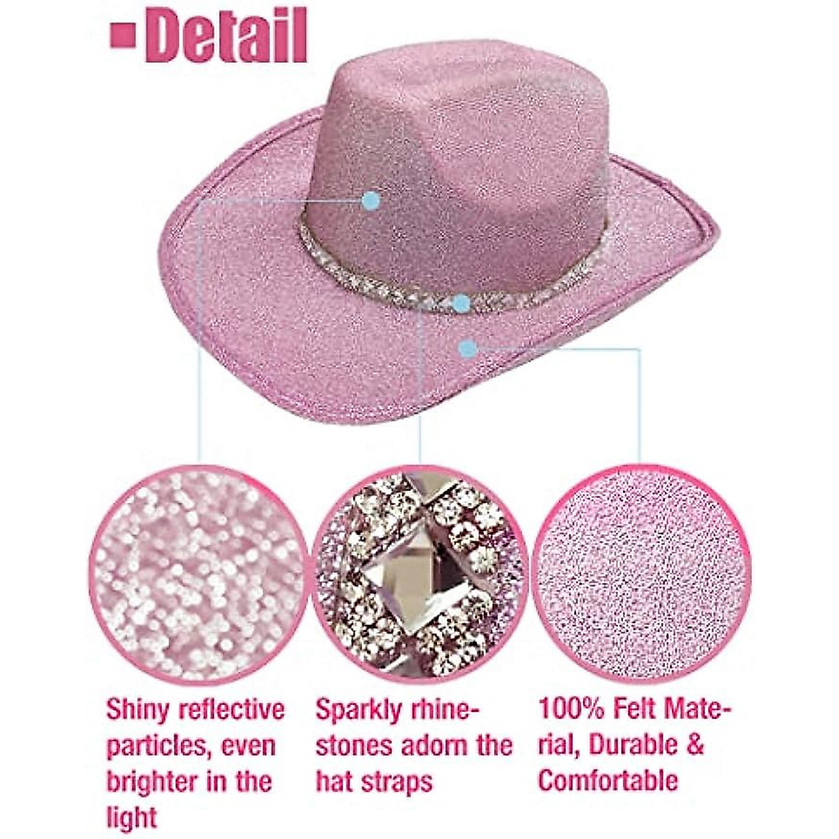 DAJOOEE Cowgirl Hat with Heart Sunglasses Glitter Cowboy Hat for Women Cosplay Bachelor Party Costume Hats (Pink)