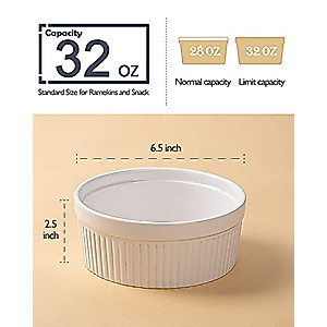 Delling Large Ramekins 32 Oz Oven Safe/Soup Bowls, 1 Quart Serving Bowls Ceramic Round for Baking, Salad, Pasta, Creme Brulee, Souffle Dish, Pot Pie