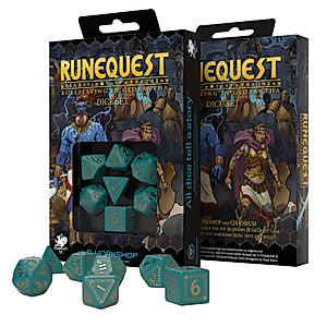 Q WORKSHOP RuneQuest RPG Dice Set 7 Polyhedral Pieces (Turquoise & Gold)