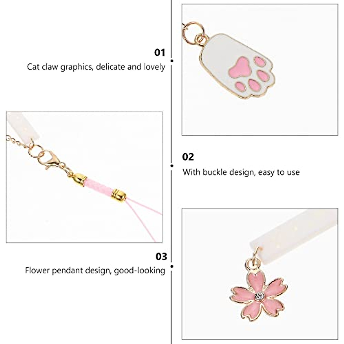 LUOZZY 2 Pcs Cellphone Strap Pendant Cat Paw Ornaments Cellphone Wrist Strap Anti-lost Phone Lanyard Bag Keychains Decor - Pink