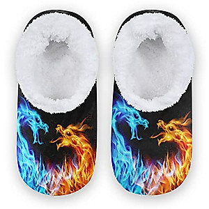 Fire Dragon Blue Red Kids Boys Girls Slippers Soft Memory Foam Indoor Toddler House Slipper Non Slip Spa Travel Household Shoes for Winter Home Bedroom