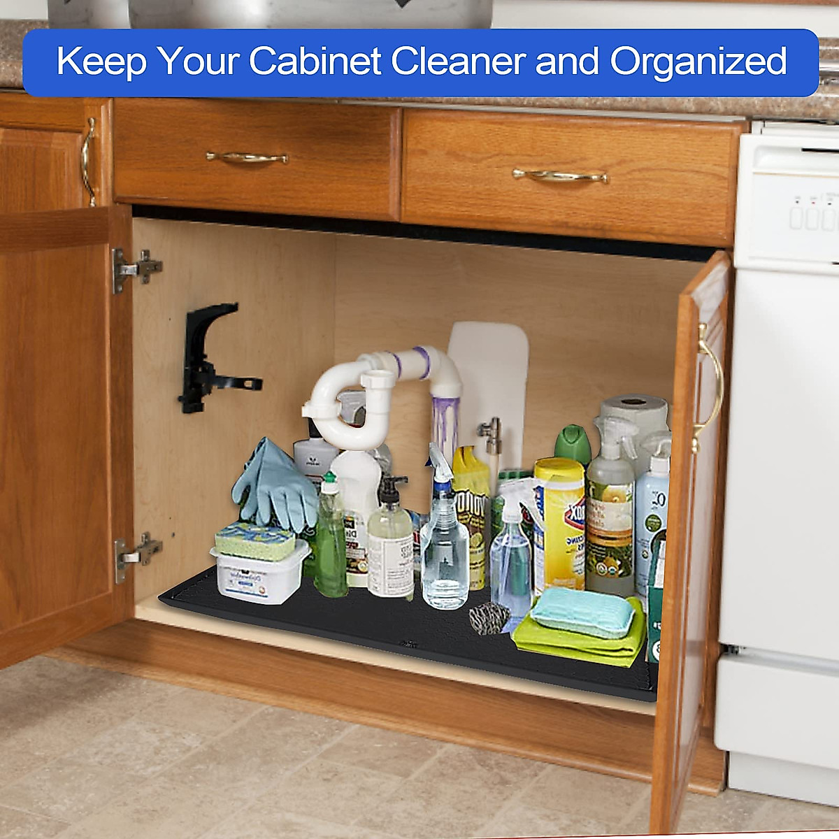 Under Sink Mat, 28" x 22" Under Sink Mats for Kitchen Waterproof, Flexible Silicone Under Kitchen Sink Liner Mat, Multipurpose Under Sink Drip Tray for Kitchen Bathroom Cabinet