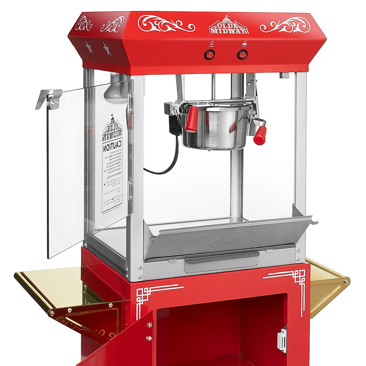 Olde Midway Vintage Style Popcorn Machine Maker Popper with Cart and 6-Ounce Kettle - Red