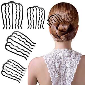 4 Pieces Hair Side Combs Vintage Hair Fork Clip U Shape French Twist Hair Pin Messy Bun Maker Hair Styling Tool Accessories for Women and Girls Black