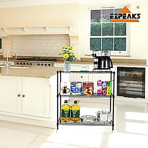 EZPEAKS 3-Shelf Shelving Unit with 3-Shelf Liners, Adjustable Rack, Steel Wire Shelves, Shelving Units and Storage for Kitchen and Garage (36W x 16D x 36H) Black