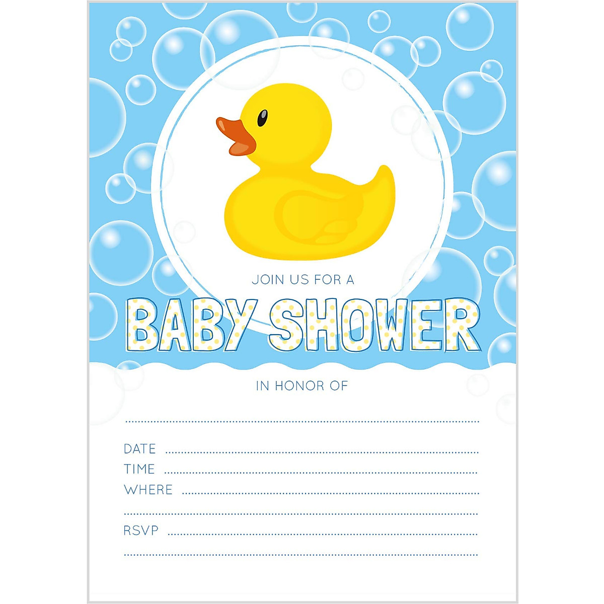 24 Rubber Ducky Baby Shower Invitations 5x7 Invites with 24 White Envelopes