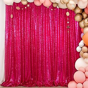 ShinyBeauty Sequin Backdrop Curtain Fuchsia 8FTX10FT Sequence Fabric Curtains Baby Shower Photo Booth Backdrops Hot Pink Shimmer Photography Background for Wedding Party Prom Reception Supplies