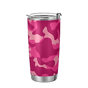 Yasala Tumbler Military Camo Vivid Pink Insulated Coffee Cup Beverage Container Travel Mug with Straw and Lid Double Wall Stainless Steel 20oz BPA-Free for Sport, Back to School