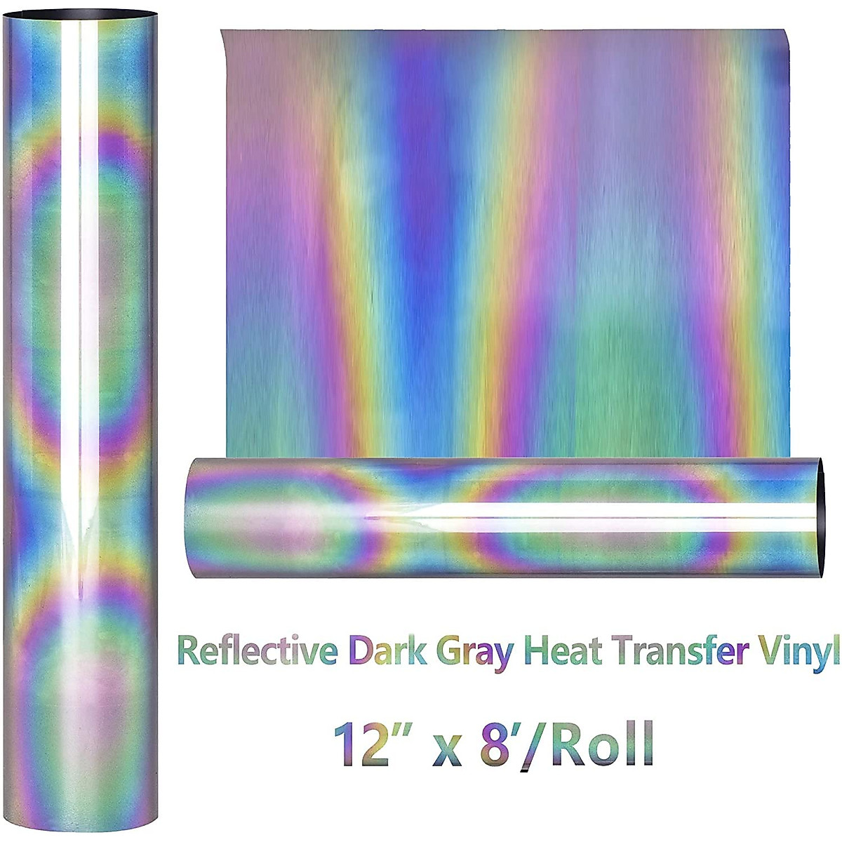 HTVVETUR Reflective Rainbow Heat Transfer HTV Vinyl Roll 12'' x 8' Rolls for DIY T-Shirts Iron On PU Stretch Vinyl for Silhouette Easy to Cut & Weed (Reflective Rainbow)