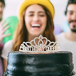 CAVETEE Rose Gold Birthday Crowns for Women Birthday Queen Sash and Tiara for Women Rose Gold Birthday Party Decorations for Women Birthday Sash and Crown for Women