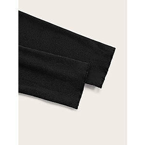 SOLY HUX Women's Y2K Long Sleeve Tops Scoop Neck Ribbed Knit Lace Trim T Shirts Slim Fitted Tees Pure Black S