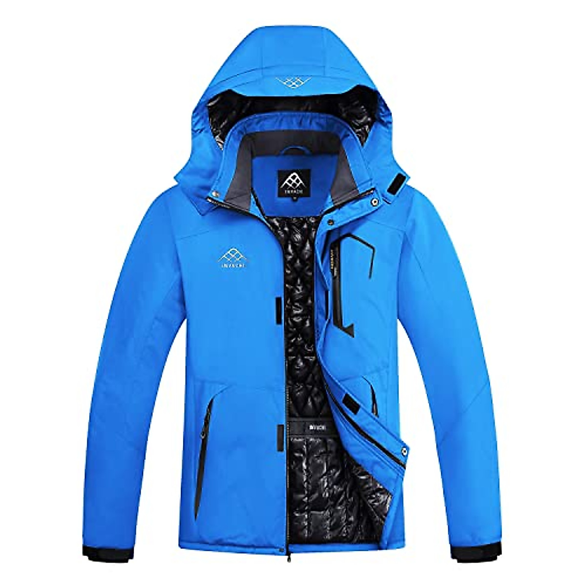 INVACHI Men's Mountain Waterproof Ski Coat Windproof Rain Jacket Winter Warm Hooded Coat