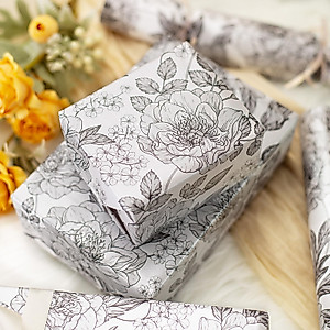 Homeral Shimmer Floral Gift Wrapping Paper Roll-46.8 sq.ft. Black and White Pearly Luster Vintage Flower for Wedding, Birthday, Baby Shower, Anniversaries, Party-17 Inch x 33 Feet