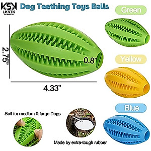 LKSTK 3 Pack Dog Toy Balls, 4.33” Interactive Rugby Dog Toys, Durable Dog Puzzle Rubber Ball Teeth Cleaning Dispensing Toy Nontoxic Bite Resistant Toy Ball for Small Medium Large Dogs