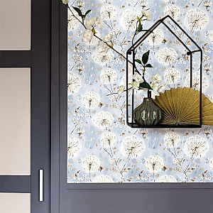Nukofal Floral Peel and Stick Wallpaper Dandelion Floral Wallpaper Peel and Stick 15.7 inch x 118.1 inch Flower Wallpaper Blue/Gray/White Self Adhesive Removable Contact Paper for Cabinets Decor