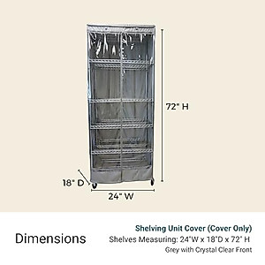 Formosa Covers Premium Clear Front Wire Shelf Cover Grey - Heavy-Duty Storage Solution for Wire Shelving Rack (24”Wx18”Dx72”H) - Waterproof PVC, Water/Dust Resistant Fabric, Multi Zipper