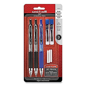 Uni-ball 207 Mechanical Pencil Starter Kit, 0.7mm, HB #2, Assorted Barrels, 3 Count