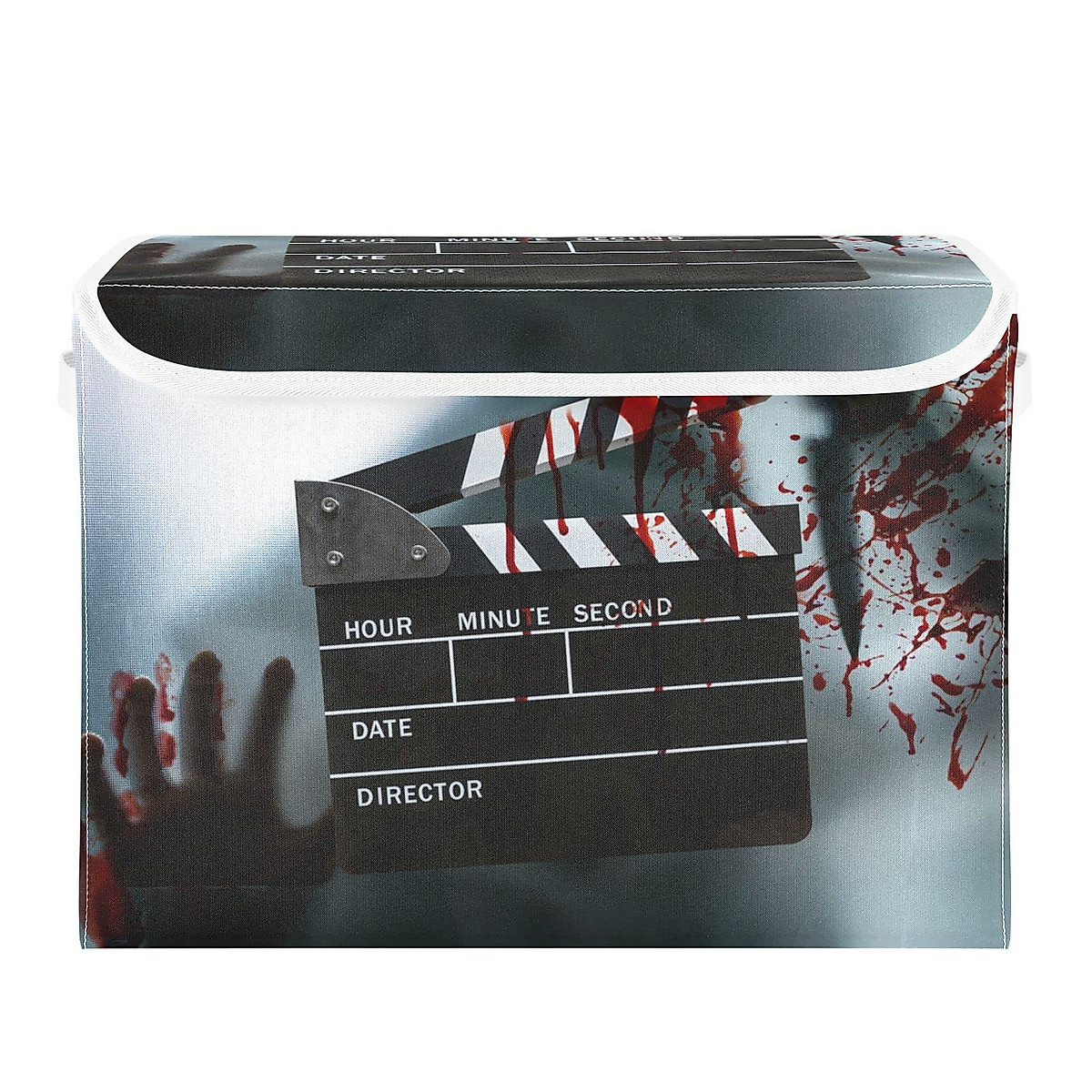 RunningBear Clapperboard Horror Movie Large Storage Bins with Lid Collapsible Storage Bin Toy Bins Fabric Storage for Living Room Office