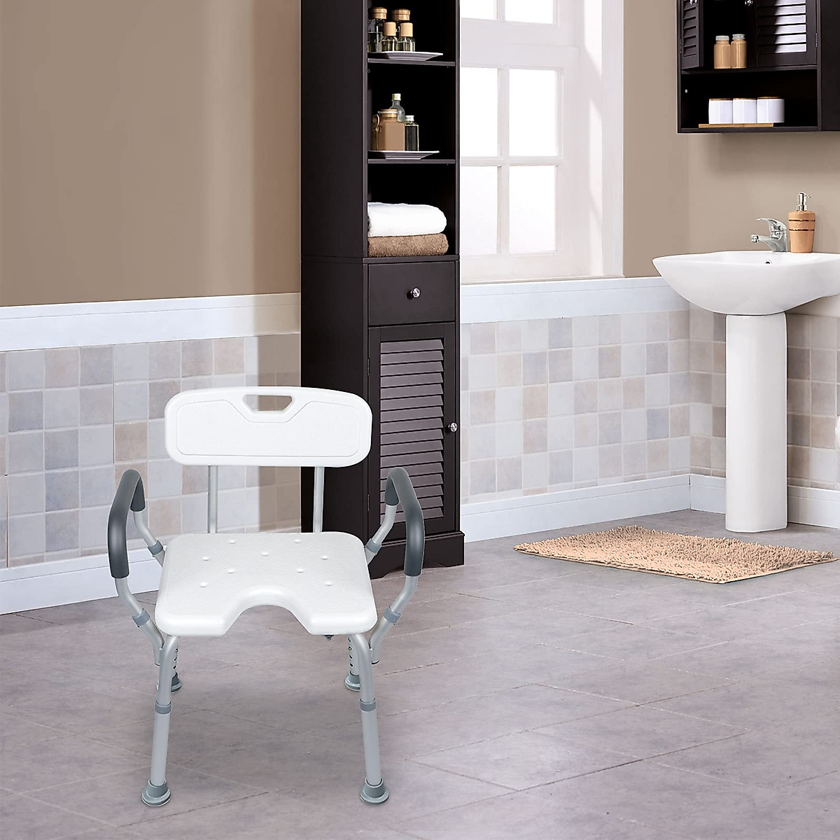 Shower Bath Chair Tool-Free Assembly Spa Bathtub Shower Lift Chair, Portable Bath Seat, Adjustable Shower Bench, White Bathtub Lift Chair with Arms… (2) (1 Shower Chairs)