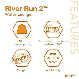 Intex River Run II Inflatable Double Rider Inntertube with Built-in Cooler and Cupholders with River Run I Single Floating Water Rafts (2 Pack)