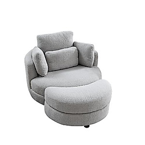 Swivel Accent Barrel Chair with Storage Ottoman,Comfy Teddy Upholstered 360° Recliner Sofa Club Chaise Leisure Round Lounge Armchair Singel Lazy Sofá Arm Chairs and Footrest Set for Living Room/Hotel