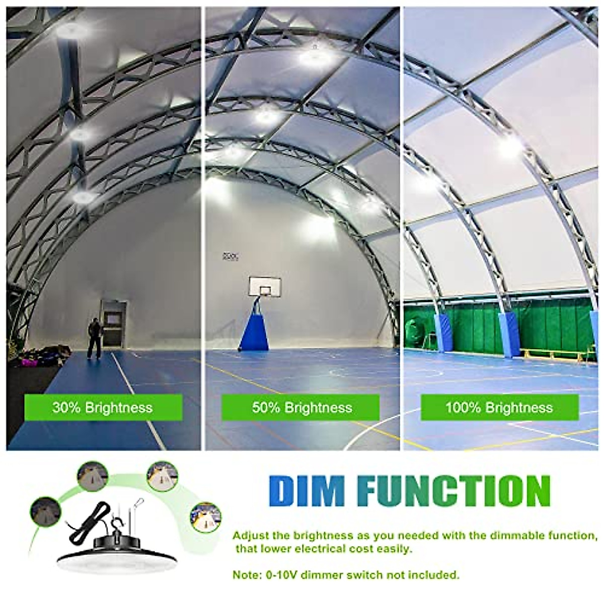 KUKUPPO LED High Bay Light 240W UL/DLC Certified 36,000LM 5000K High Bay LED Shop Light, Full Screen Lens Cover 0-10V Dimmable LED Warehouse Lights AC100-277V [1000W HPS/HID Equiv]