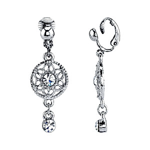 1928 Jewelry Women's Crystal Clip On Drop Earrings