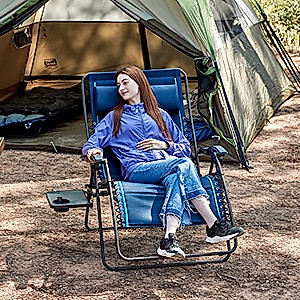 TIMBER RIDGE 33In Wide XXL Zero Gravity Reclining Side Table Full Padded Lounge Chair for Outdoor Camping Patio Lawn, Heavy Duty Supports 500lbs, Blue