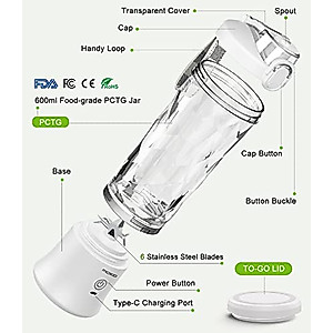 ＭoKo Portable Blender, 270 Watt Personal Blender for Shakes and Smoothies,21OZ Personal Blender USB Rechargeable with 6 Blades, BRA Free, Smoothie Blender for Kitchen Sports Travel and Outdoors,White