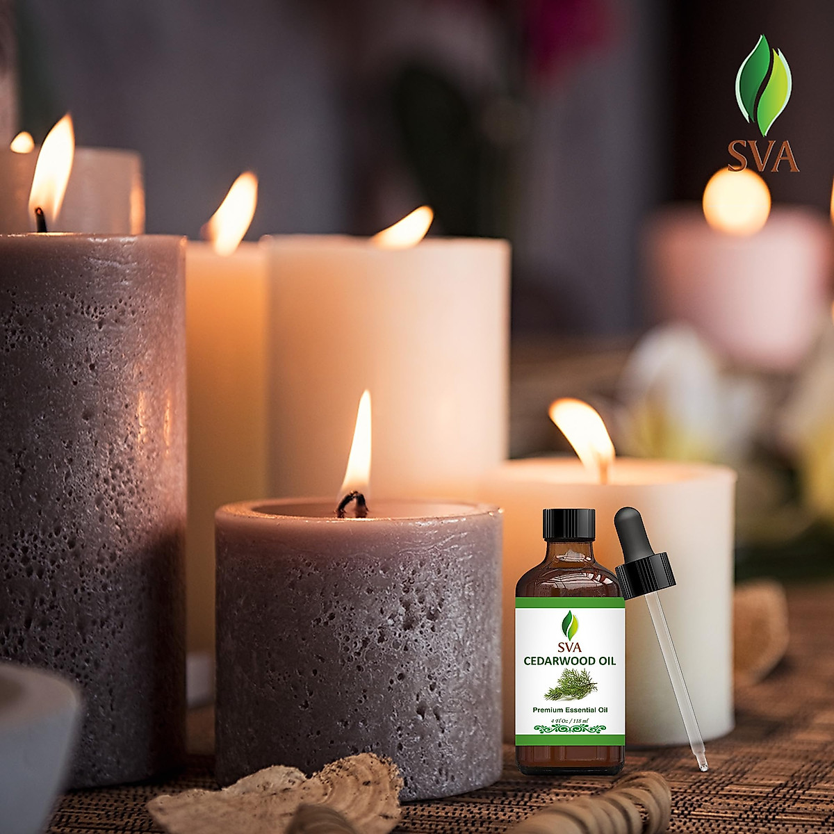 SVA Cedarwood Essential Oil – 4 Fl Oz – 100% Natural Cedar Juniperus Mexicana Oil - for Diffuser, Hair Care, Face, Skin Care, Aromatherapy, Scalp and Body Massage, Soap and Candles – with Dropper