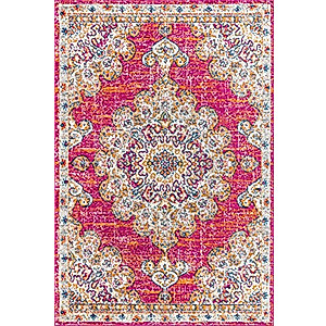 JONATHAN Y BMF104A-8 Bohemian Flair Boho Vintage Medallion Pink/Cream 8 ft. x 10 ft. Area-Rug, Vintage, Easy-Cleaning, for Bedroom, Kitchen, Living Room, Non Shedding