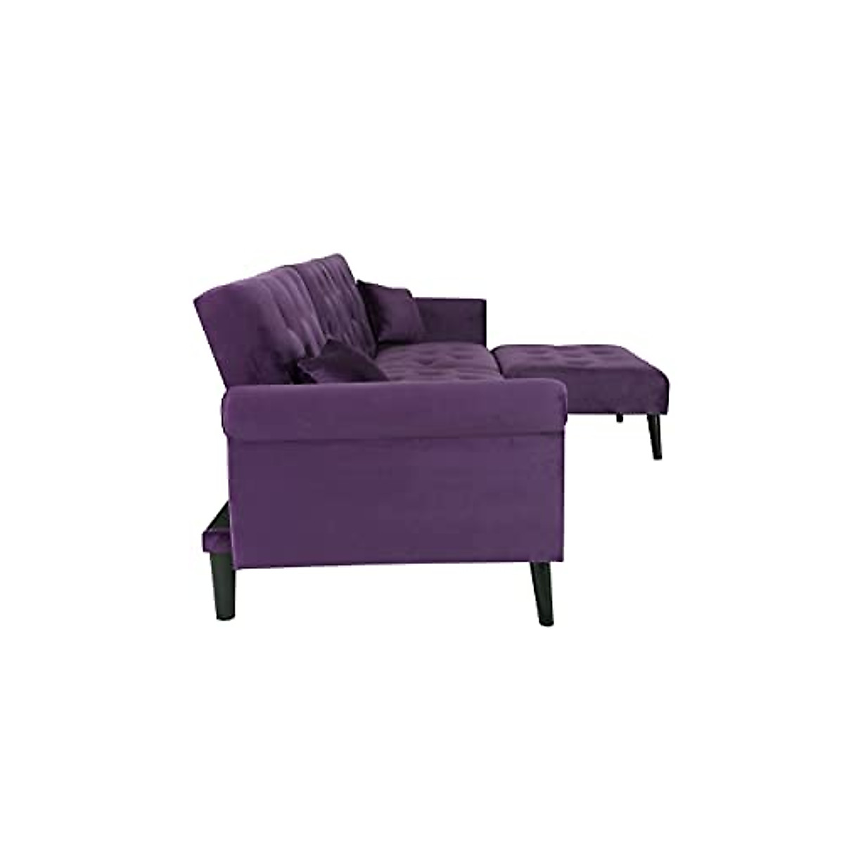Velvet Convertible Sectional Sofa Bed Sleeper with Reversible Chaise and Pillows Comfy Velvet Fabric L-Shaped Reversible Reclining Sofa with 3 Seats and Pillows (Purple)
