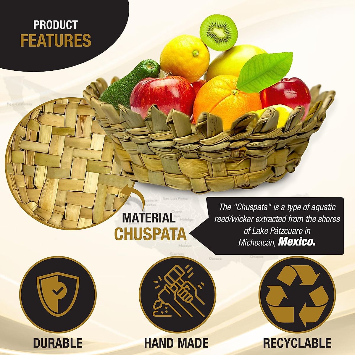 MEXILIFE Round Wicker Fruit Baskets for Kitchen Counter, Natural Handmade Storage Woven Decorative Gift Bucket. Ideal for Home, Restaurant, office 2x8 Inches (4 PACK)