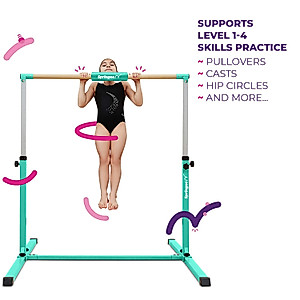 Springee Adjustable Height Team Gymnastics Bar - Gymnastics Equipment for Home - Kip Bar (Teal)