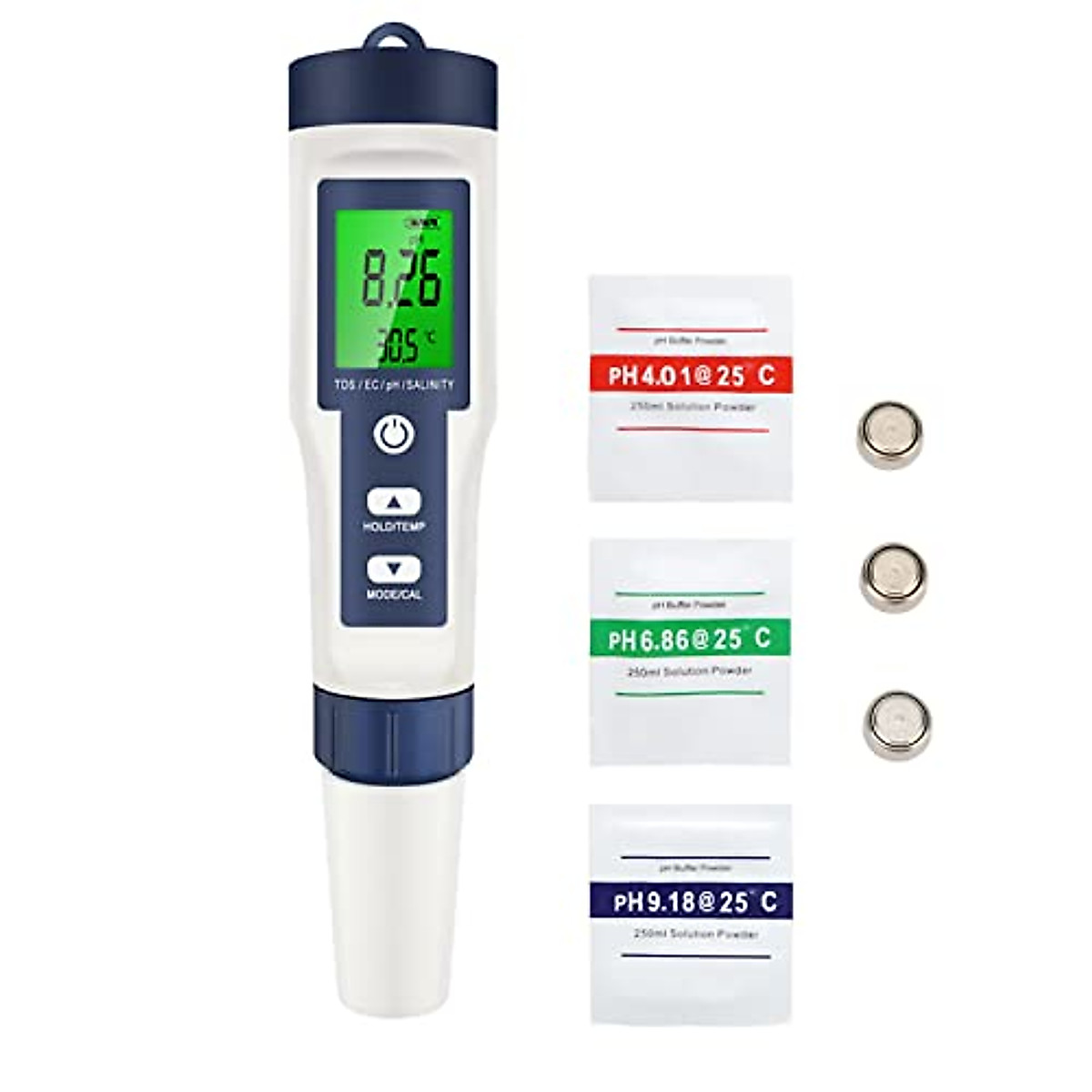 Deosdum 5 in 1 Water Quality Tester Digital PH Salinity Temperature TDS EC Detection Meter Portable Pen Type