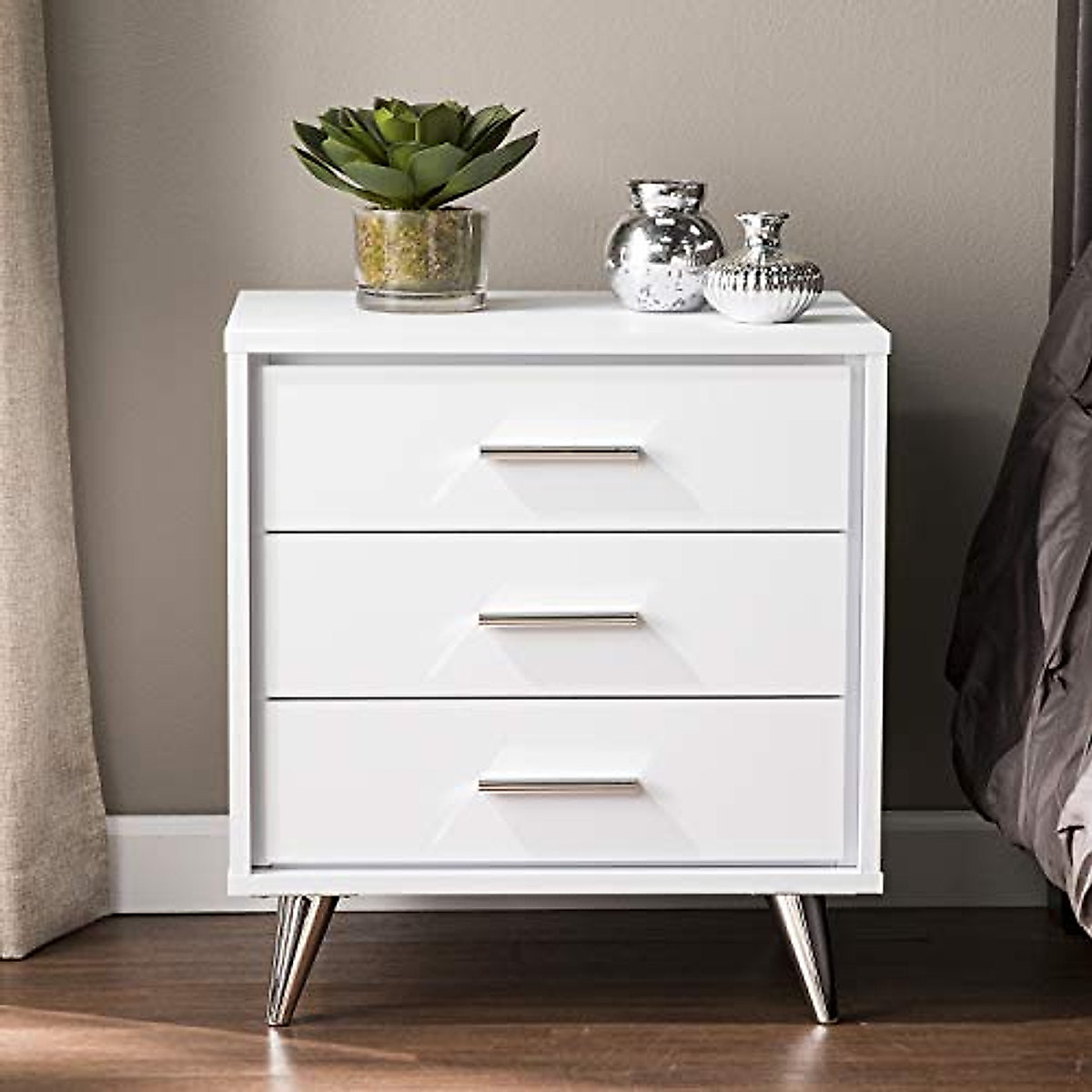 Southern Enterprises Oren Bedside Table w/Drawers Nightstand, White