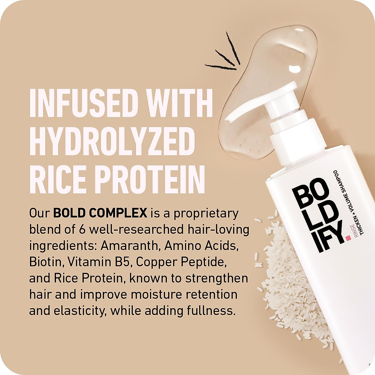 Boldify Thickening Shampoo - Rice Water Shampoo for Thinning and Oily Hair - Volumizing Shampoo for Fine Hair, Weightlessly Removes Excess Oil - 8oz