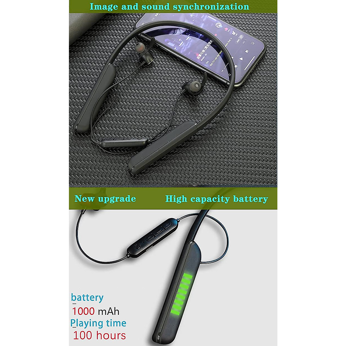 Bluetooth Headphones Neckband Earphone Wireless Headset Neck [1000mAh] 100 Hours Playtime 360 Days Standby,Built-in Mic Sports Noise Cancelling for Help Sleep/Audio Books/Video Conference travel