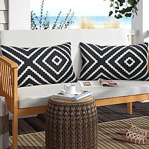 Merrycolor Set of 2 Outdoor Waterproof Throw Pillow Covers 12x20 Black and White Pillow Covers Geometric Decorative Square Pillowcases Farmhouse Boho Outdoor Pillows for Patio Furniture