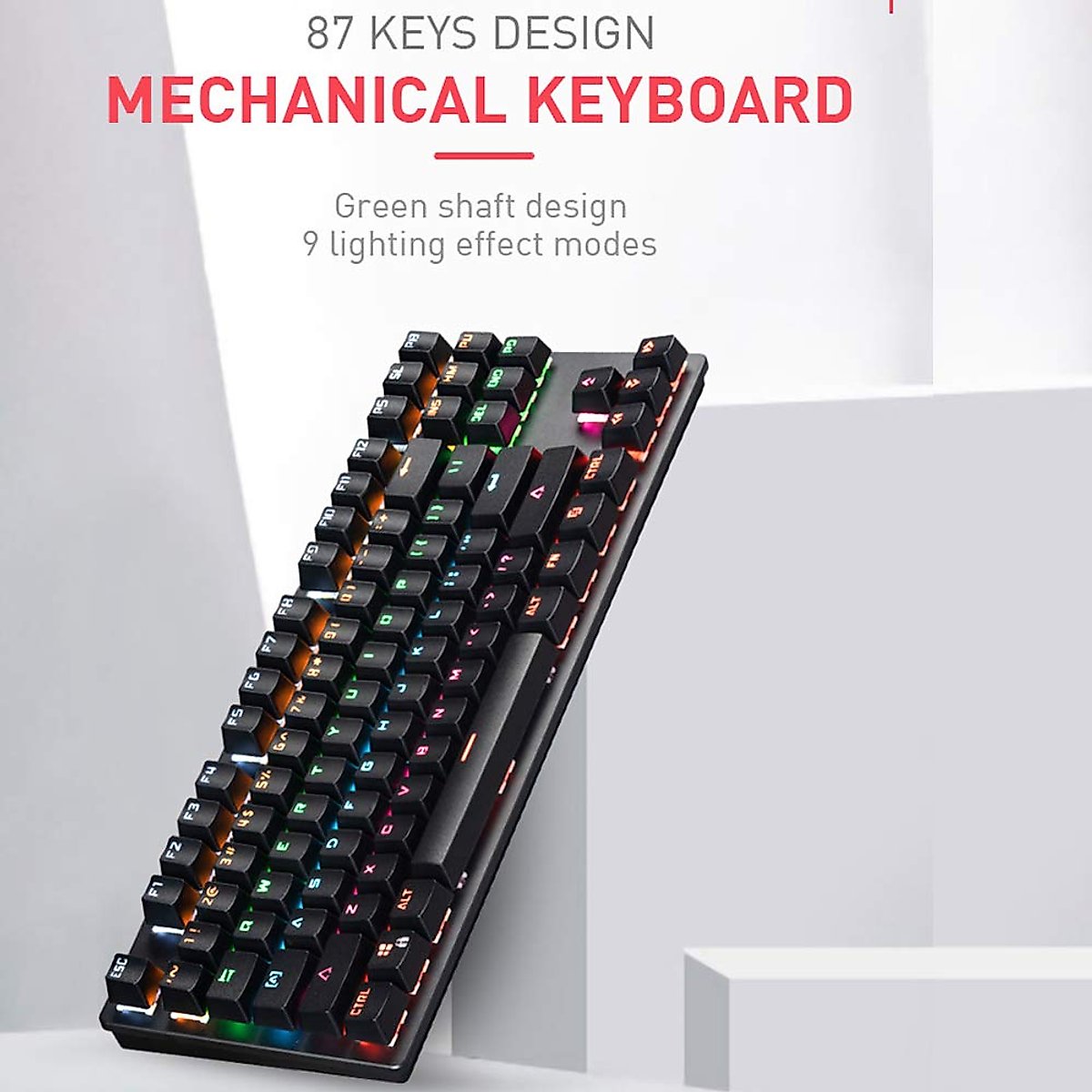 K917 RGB Mechanical Gaming Keyboard 87Key Retro Keyboard-Blue Switch-LED Backlit- Round Keycaps Anti-Ghosting Mechanical Illuminated Keyboard for PC Gaming and MAC (Retro-Black)