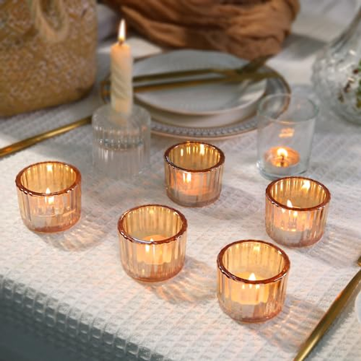 Capaniel 36pcs Gold Tealight Candle Holder, Glass Gold Plating Votive Candle Holders Small Candle Holders Bulk for Wedding Table Centerpiece, Birthday Party, Home Decoration