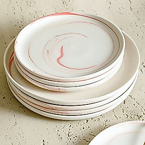 Stone Lain Marble Porcelain Dinnerware Set, 16 Piece Service for 4, Matte Pink
