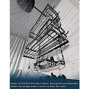 Consumest Shower Caddy over Head Hanging Shower Caddy with Soap Holder, Rustproof & Waterproof Shower Shelf with 4 Movable Hooks, No Drilling Black Shower Rack for Bathroom, Shower Room