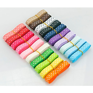 QingHan Grosgrain Ribbons for Crafts Gifts Wrapping 3/8" Boutique Polka Dot Fabric Ribbon 40yd (20 x 2yd)