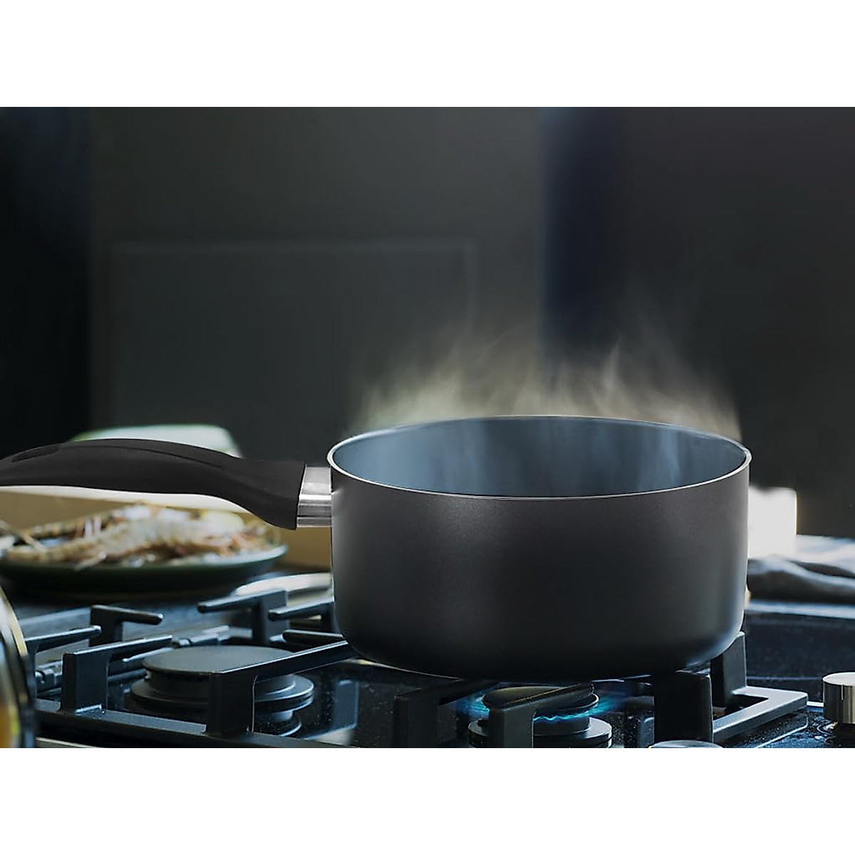 Bene Casa - Non-Stick Aluminum Saucepan with Lid - 2 Qt. Capacity - Oven and Dishwasher Safe - Cool Touch Handle