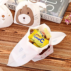 100PCS Cute Rabbit Long Ear Candy Gift Bags, Easter Goodie Bags Bunny Cookie Snack Bag Packaging Cookie Supplies