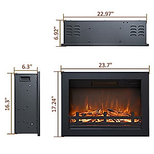 Rodalflame 23 inch Electric Fireplace Insert with Remote Control, 750/1500w, 3 Adjustable Brightness Flames, Overheat Protection, Black