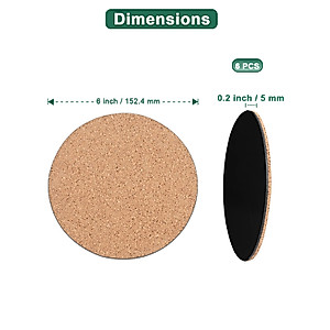 6 Piece Cork Plant Mats - Round Cork Coasters 6 inch, Absorbent Plant Cork Mat Saucer for Pots, DIY Cork Pads